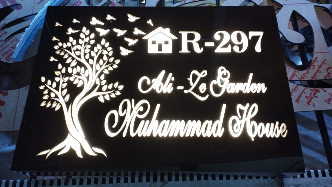 Custom House Name plate, Laser Cut Led Address Number Plate GN019 ...